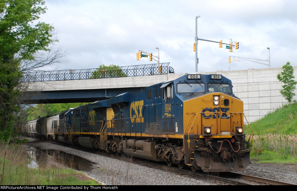CSX 904 is the leader for Q410 as it passes beneath the Route 206 bridge